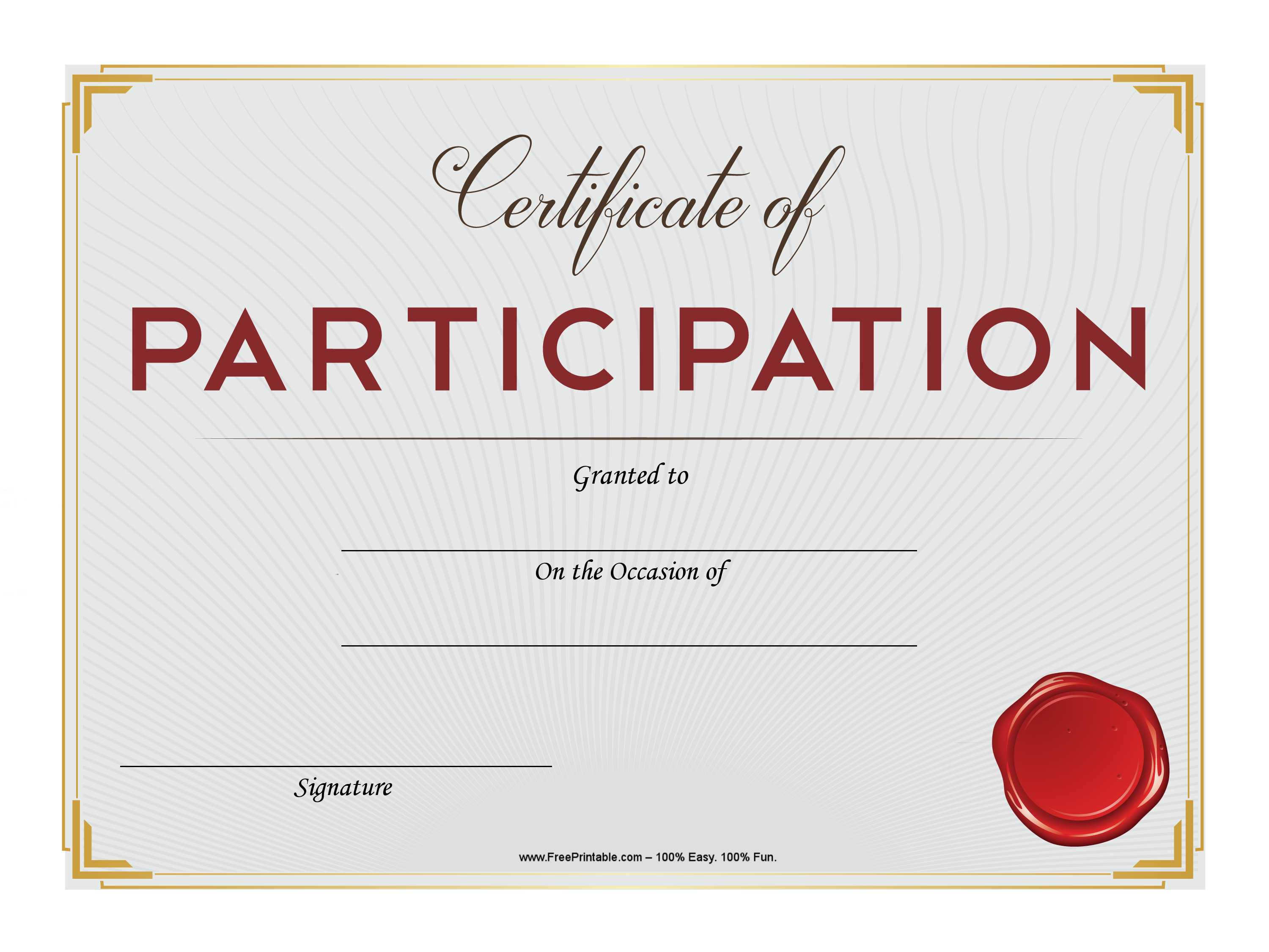 Free Printable Certificate Of Participation Certificate Of Gambaran