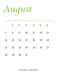 August 2016 Portrait Calendar