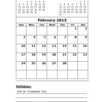 February 2013 Calendar with Holidays