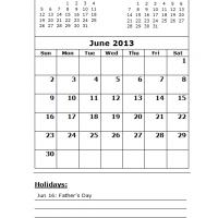 June 2013 Calendar with Holidays