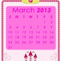 Pink Princess March 2013 Calendar