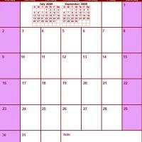 Red & Pink August 2009 Calendar